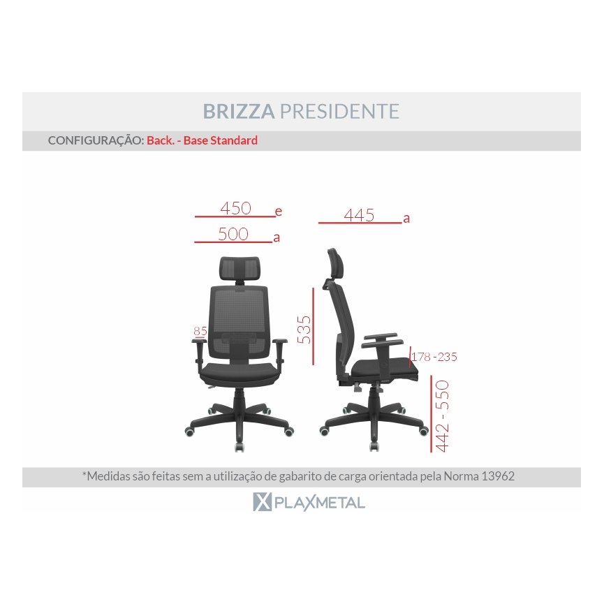 Cadeira Office Plaxmetal Presidente Brizza Tela com Back System