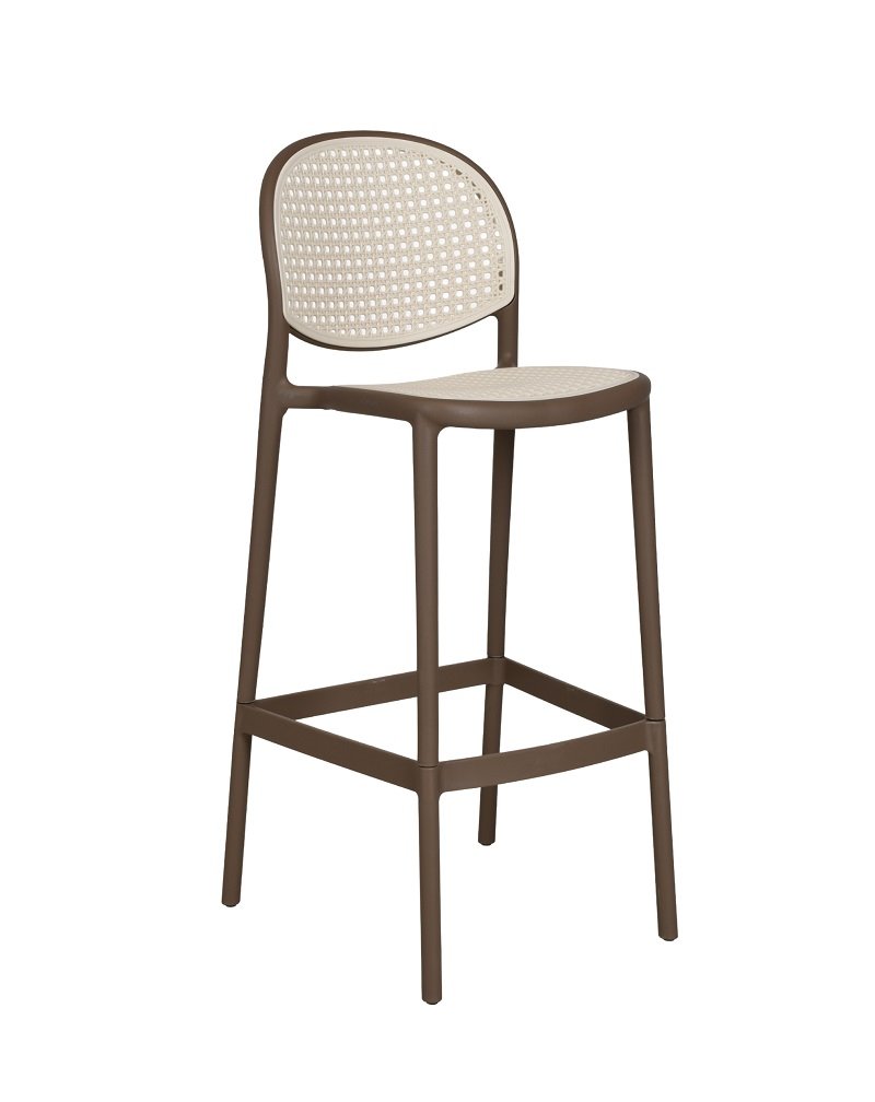 Banqueta Positano em Polipropileno Encosto e Assento Textura Rattan - Cinza